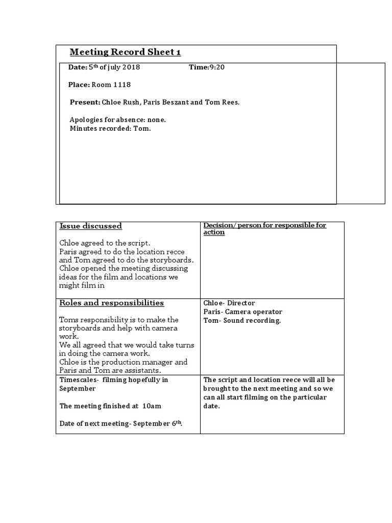 Meeting Record Sheet | PDF