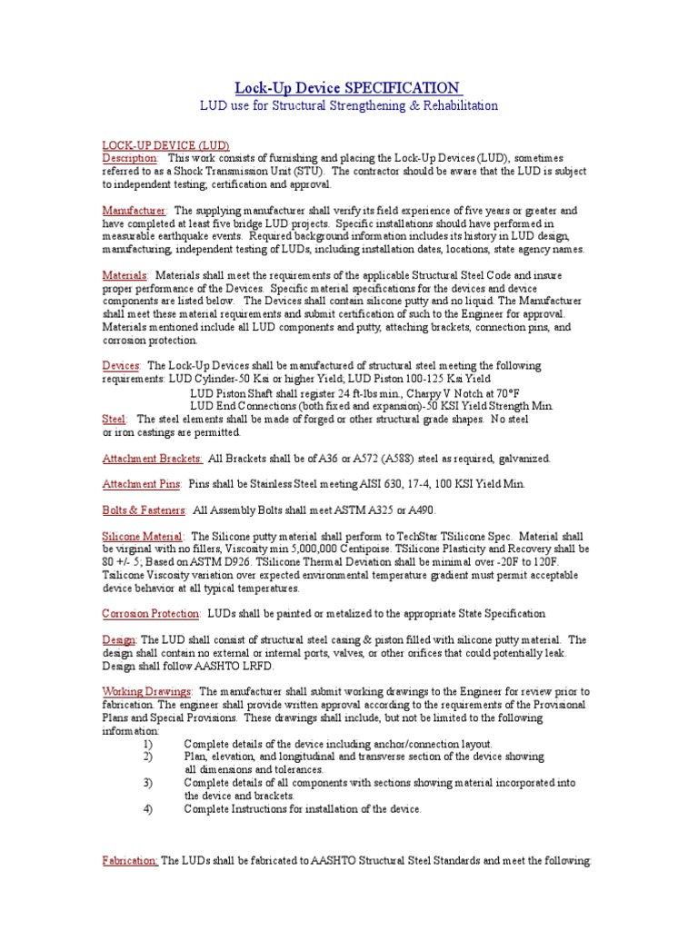 Lock-Up Device Specification | PDF | Structural Steel | Silicone