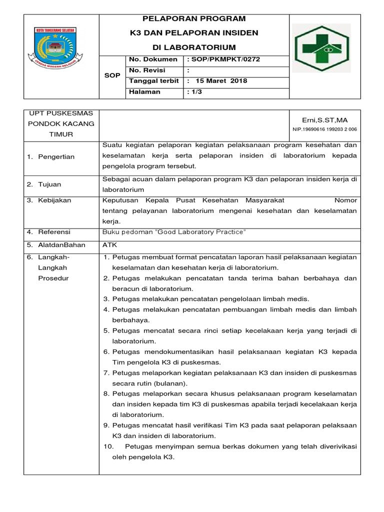 Sop Pelapoan k3 Lab (Repaired) | PDF