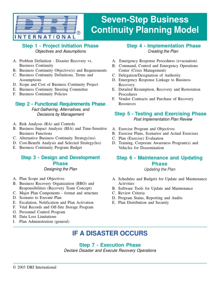 Seven Step Business Continuity Model | PDF | Business Continuity ...