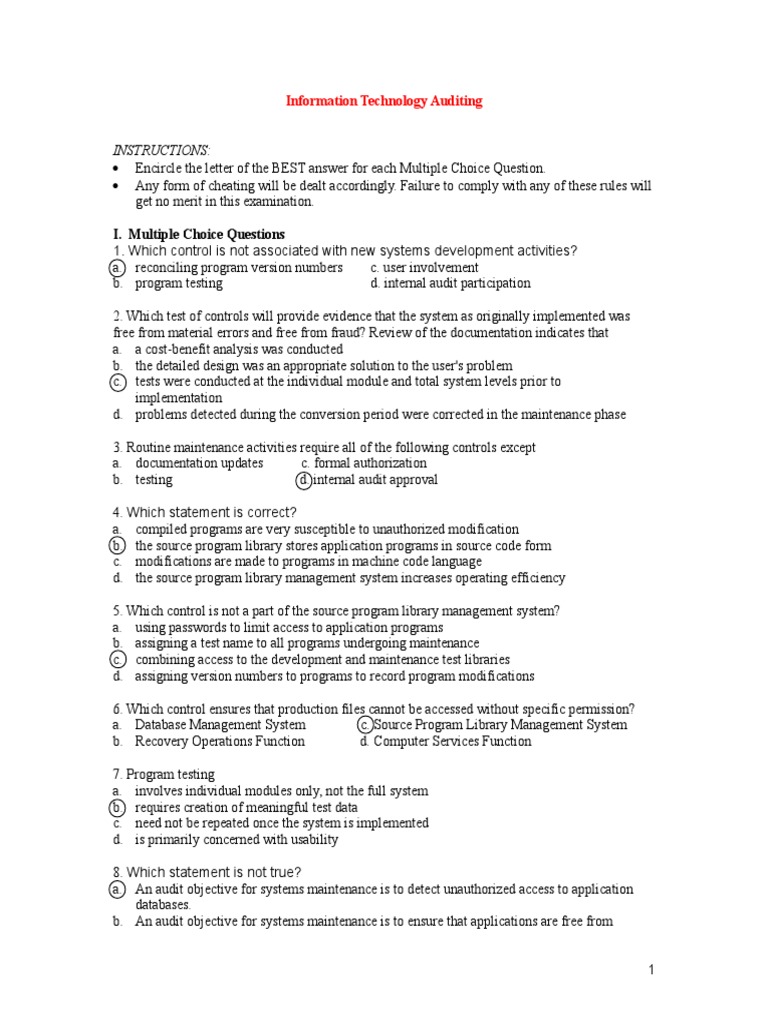 Instructions:: I. Multiple Choice Questions | PDF | Computer Program ...