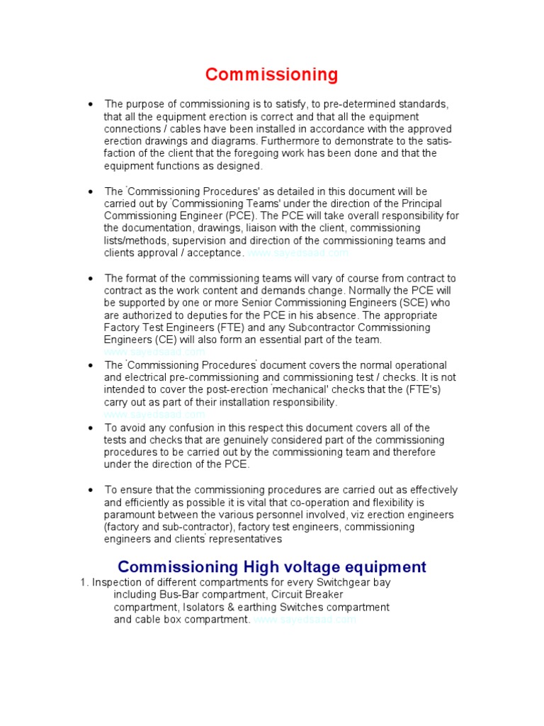 Commissioning: Commissioning High Voltage Equipment | PDF | Relay ...