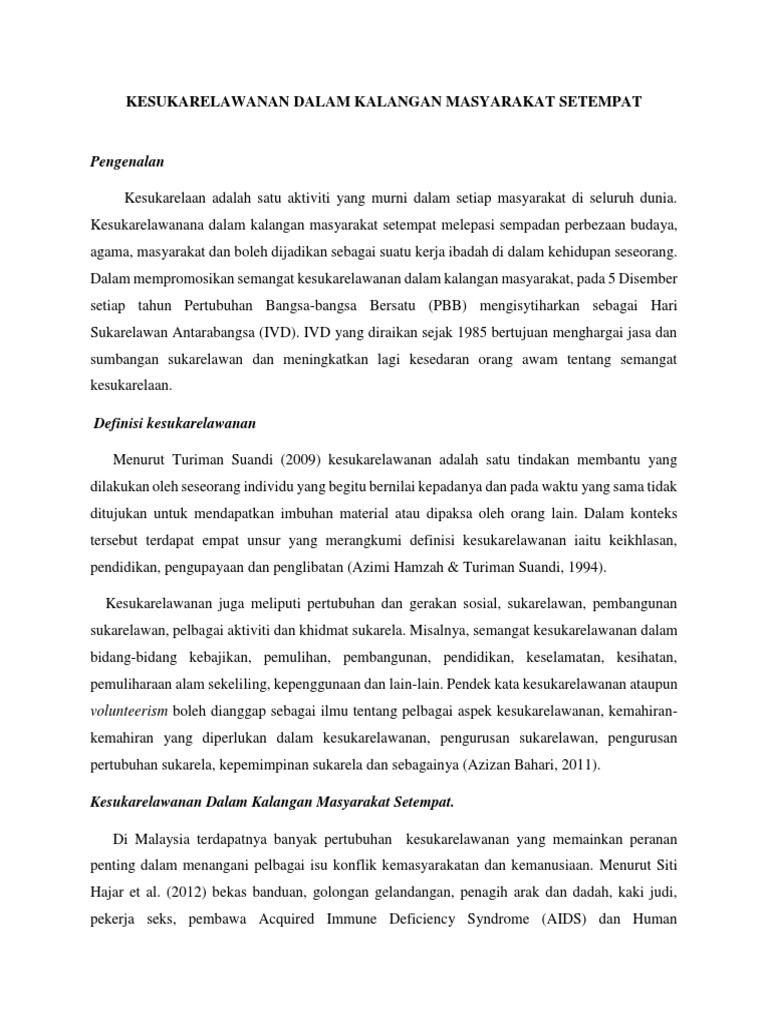 Kesukarelawanan Dalam Kalangan Masyarakat Setempat | PDF | Ilmu Sosial