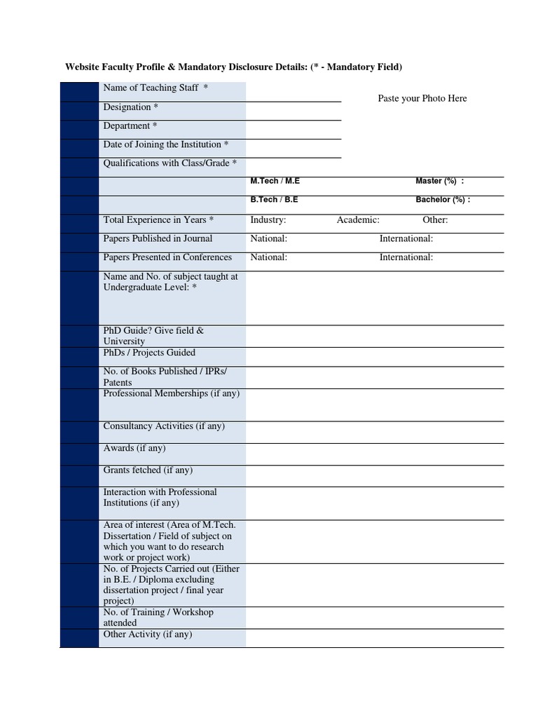 Faculty Profile Format June | PDF | Doctor Of Philosophy | Thesis