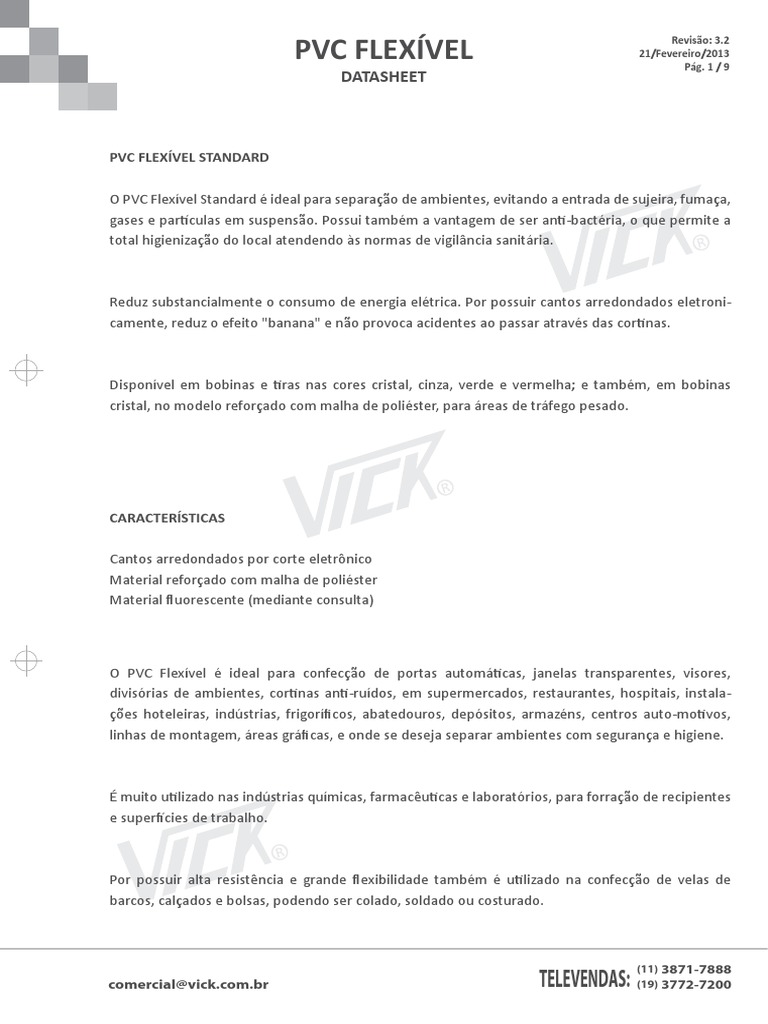 Datasheet PVC Flexivel PDF | PDF | Temperatura | Tráfego