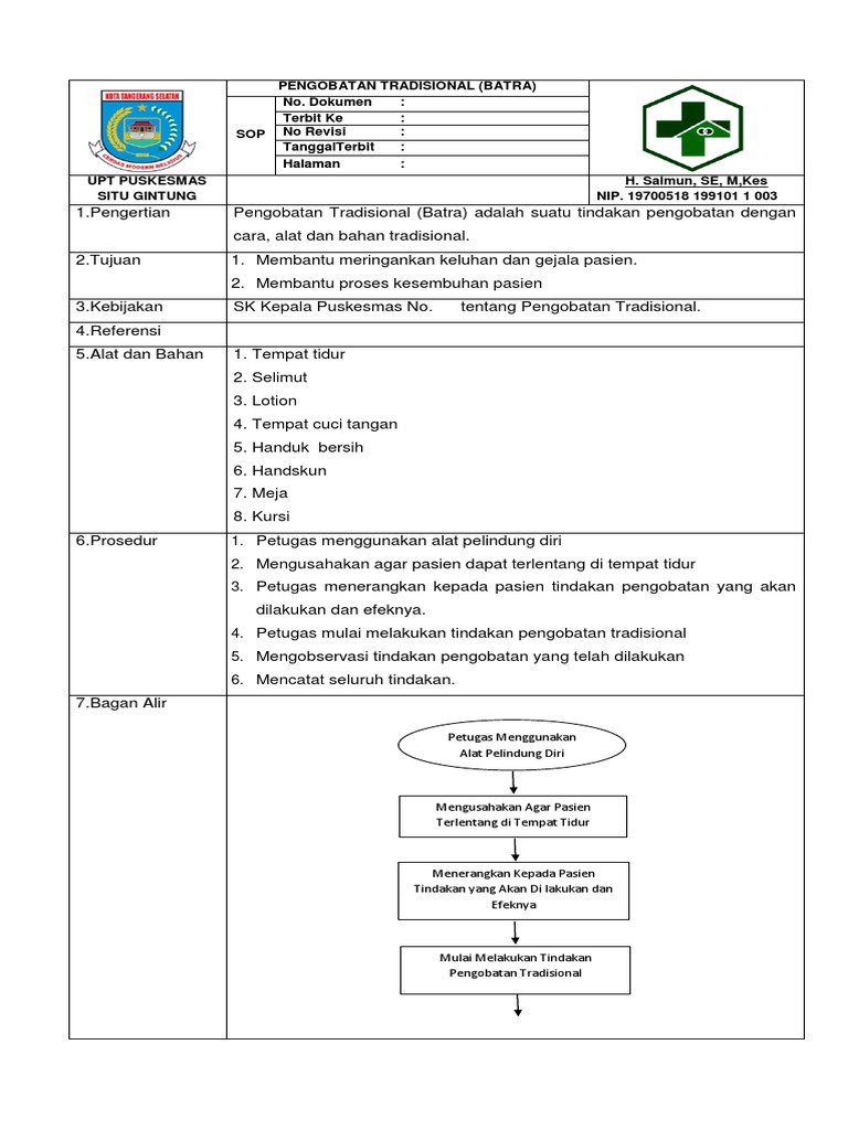 SOP Pengobatan Tradisional (Batra) | PDF
