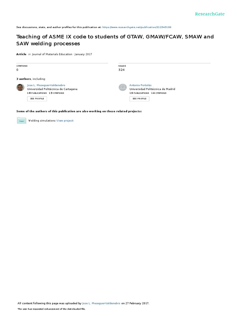 Teaching of ASME IX Code To Students of GTAW, GMAW/FCAW, SMAW and SAW ...