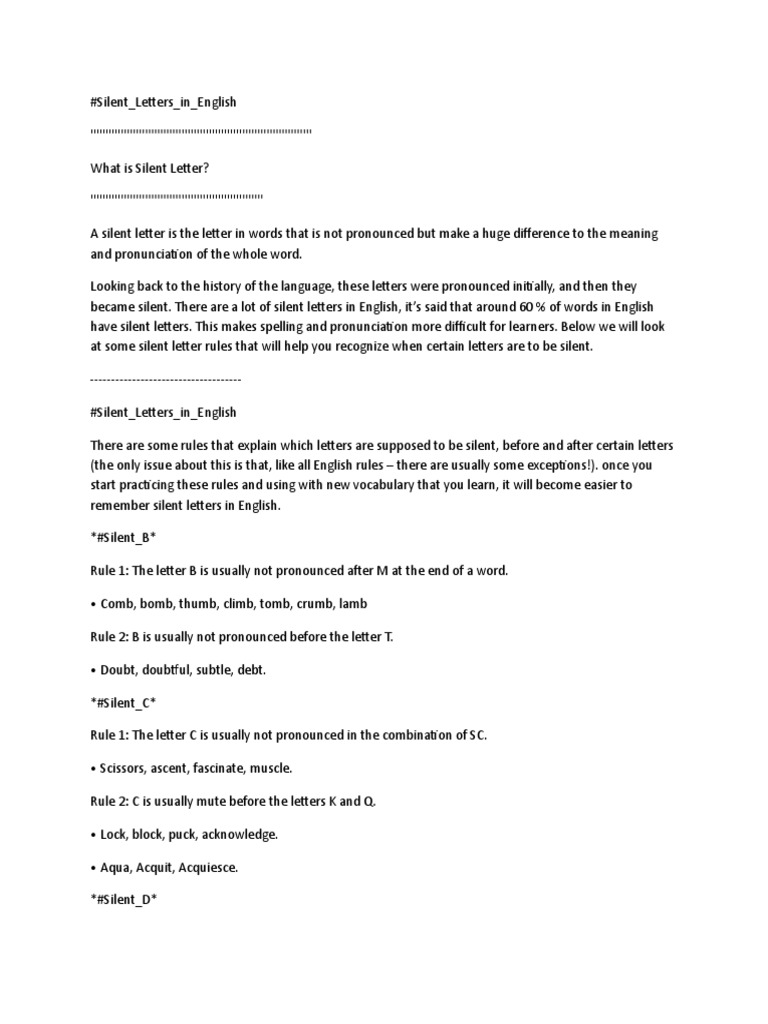 Silent Letters | PDF | English Language | Grammar