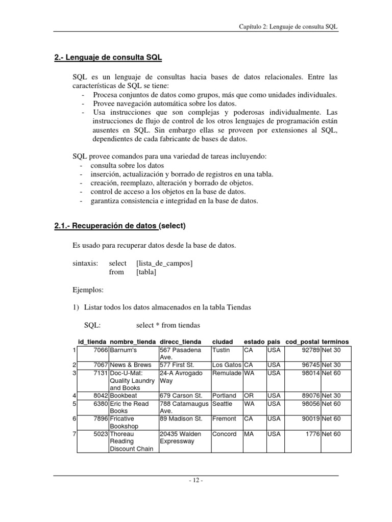 Introducción al Lenguaje SQL y Consultas | PDF | SQL | Datos de computadora