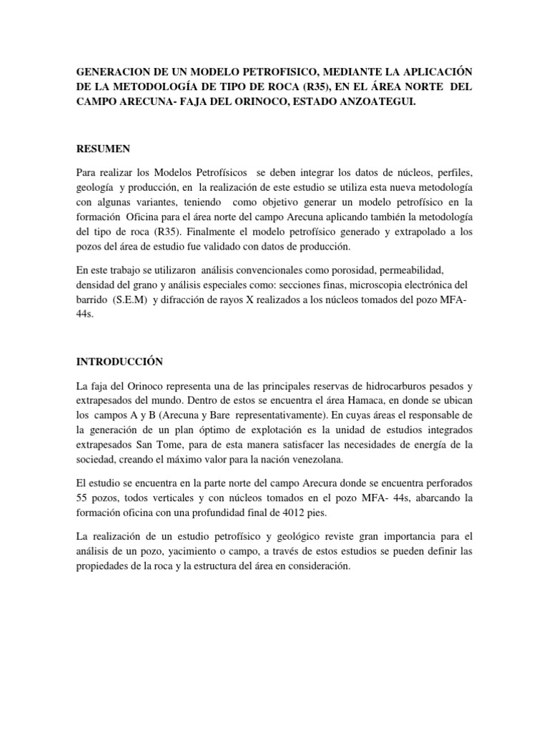 Modelo Petrofísico en Campo Arecuna | PDF | Ciencia y matemáticas ...