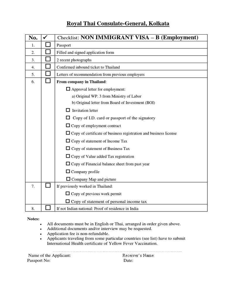 Checklist Non Immigrant Visa B Latest | PDF