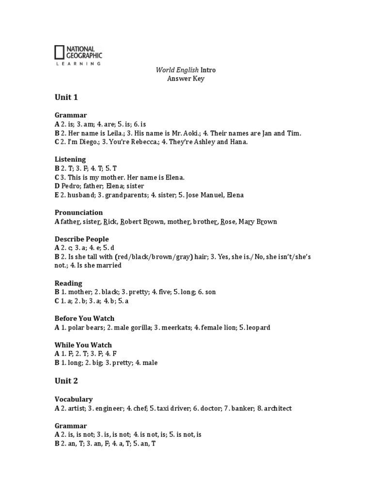 World English Intro Answer Key | PDF | Bedroom | Kitchen