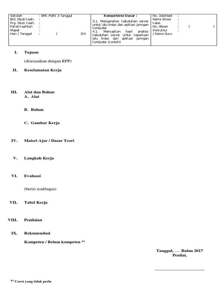 Format Jobsheet - KOSONG | PDF