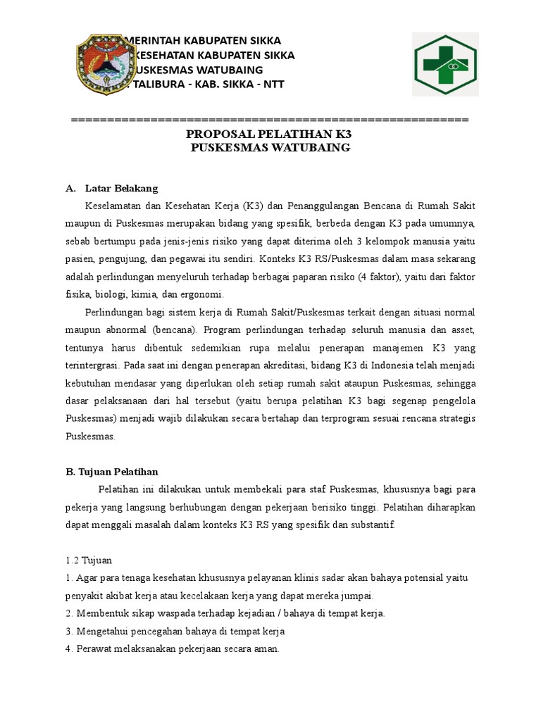 Proposal Pelatihan k3 Puskesmas Watubaing | PDF