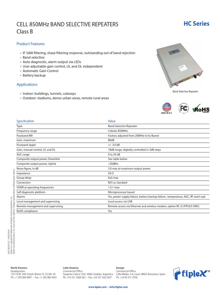 Caracteristicas BDA Fiplex Con Gabinete | PDF | Cellular Network | Wireless