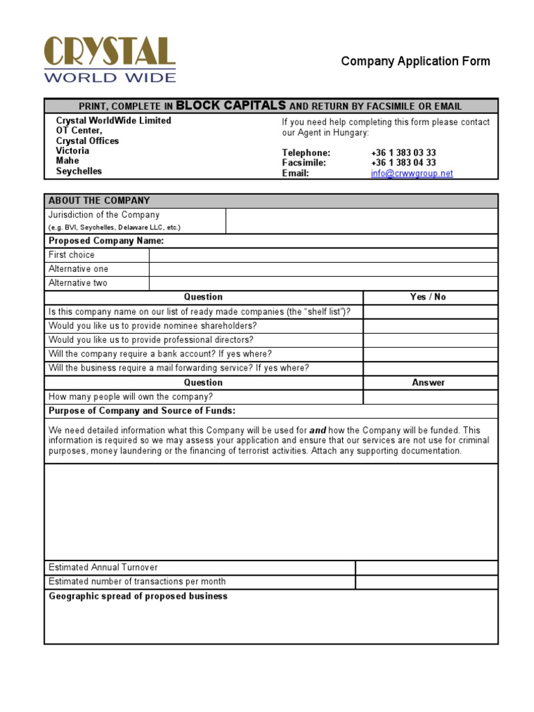 Block Capitals: Company Application Form | PDF | Identity Document ...