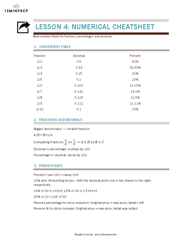 Numerical Reasoning Cheat Sheet | PDF