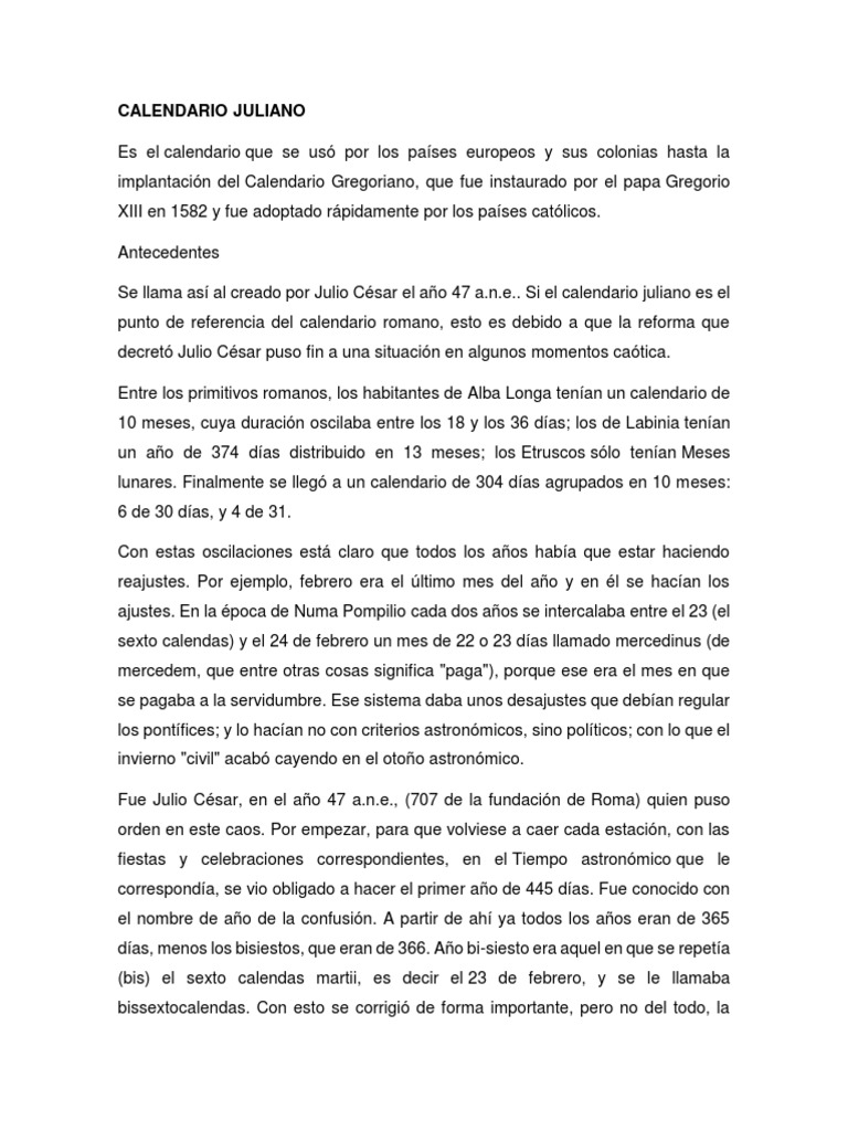 Calendario Juliano | PDF | Calendario | Unidades de medida
