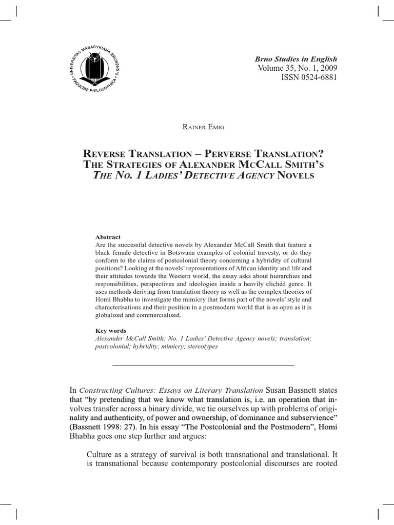 Reverse Translate Alexander Mccall Smiths Detective Agency Novels PDF ...