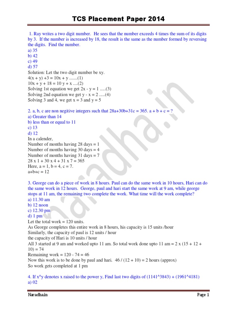 Tcs Placement Papers 2014 | PDF | Triangle | Discrete Mathematics