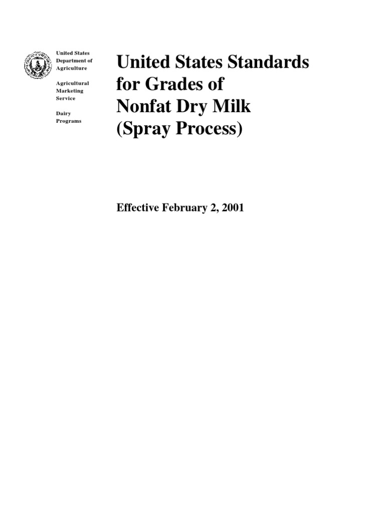 United States Standards For Grades of Nonfat Dry Milk (Spray Process ...