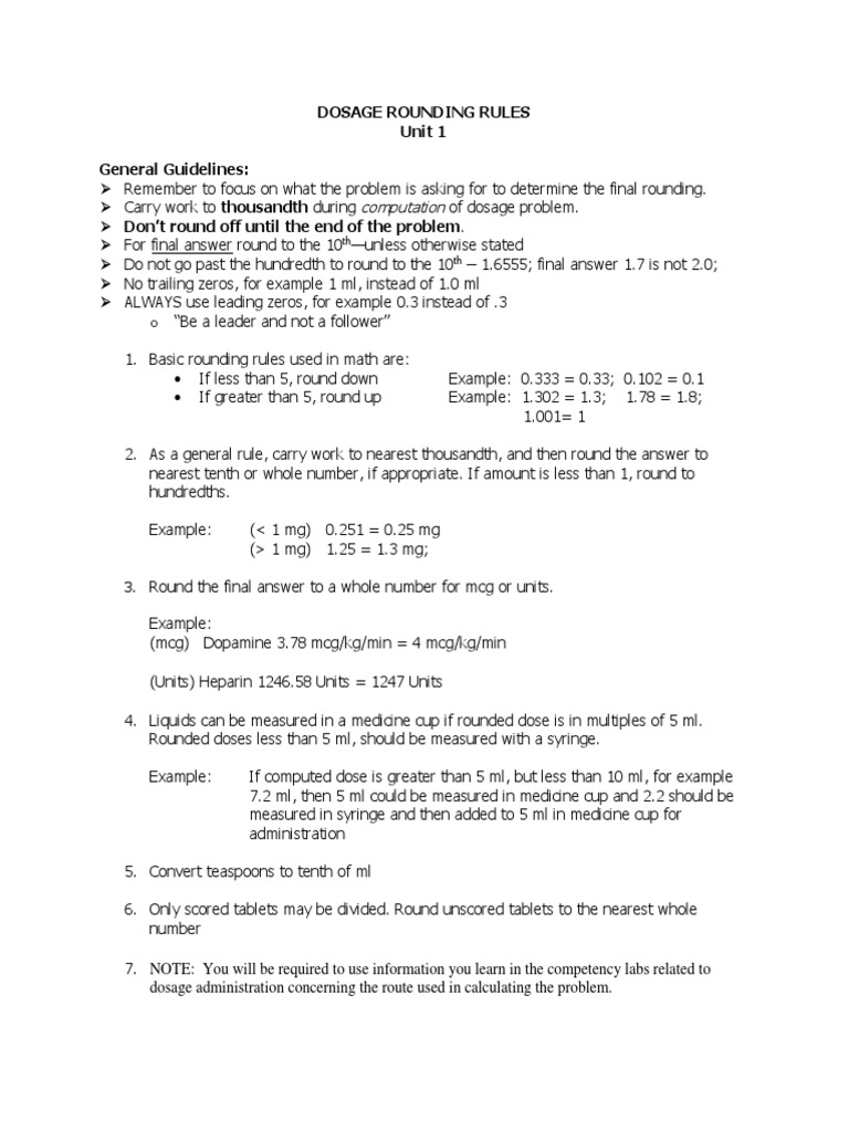Nursing Dosage Rounding Rules | PDF | Dose (Biochemistry) | Chemistry