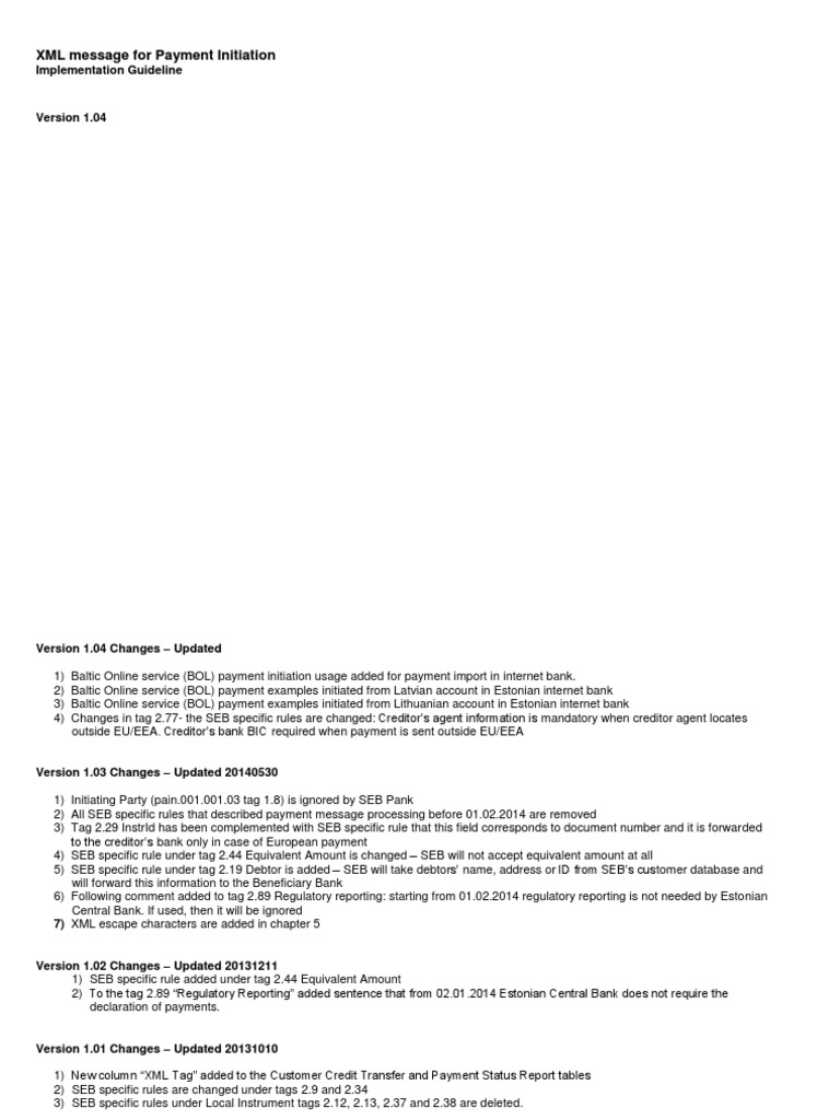 SEB - ISO - XML Message For Payment Initiation | PDF | Payments ...