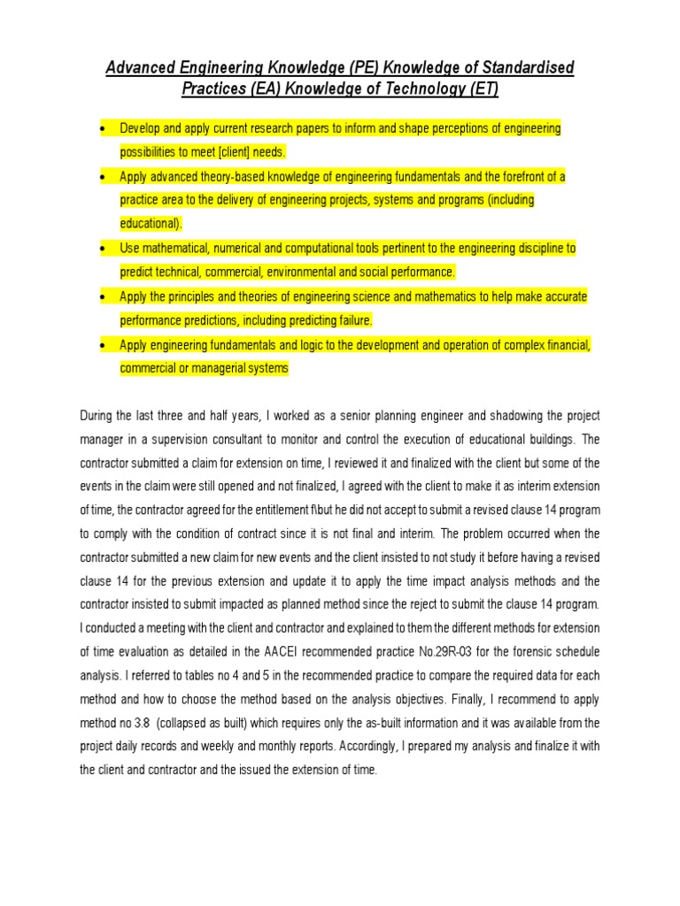 Advanced Engineering Knowledge (PE) Knowledge of Standardised Practices ...