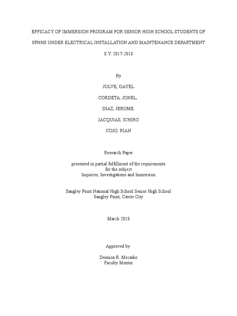 Model Research Paper SHS | PDF | Vocational Education | Curriculum