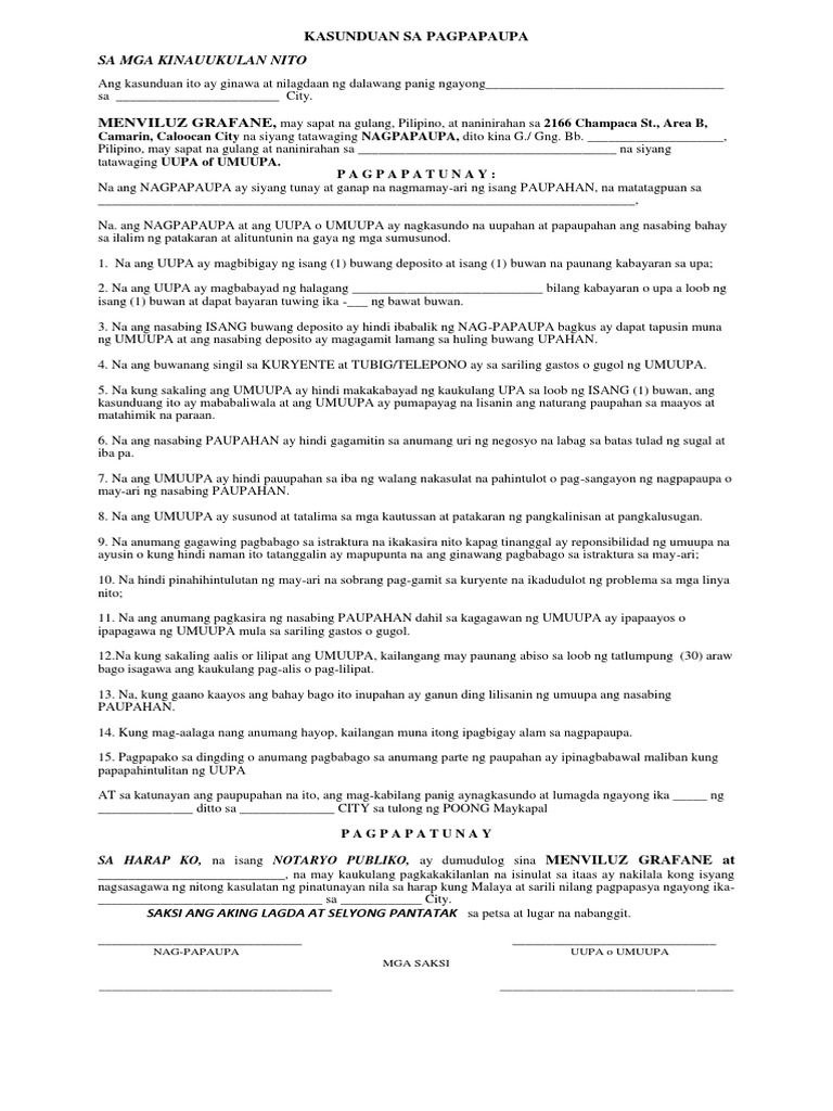 Agreement Paupahan P | PDF