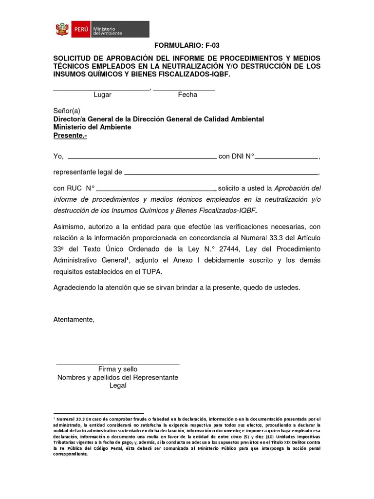 Formulario F 03 Tupa Minam | PDF | Gobierno | Justicia