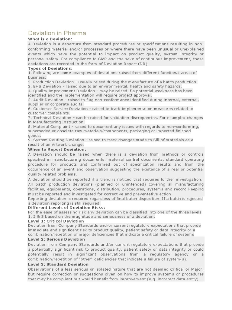 Deviation in Pharma: What Is A Deviation | PDF | Quality Assurance ...