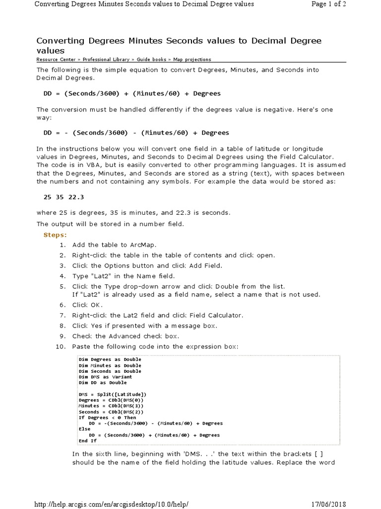 Arcgis Desktoptutorials Converting Degrees Minutes Seconds Values To Decimal Degree Val Pdf