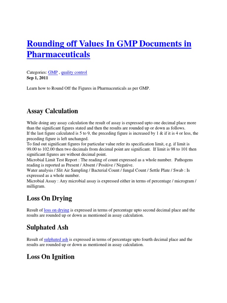 Rounding Rules for GMP in Pharmaceuticals | PDF | Significant Figures ...