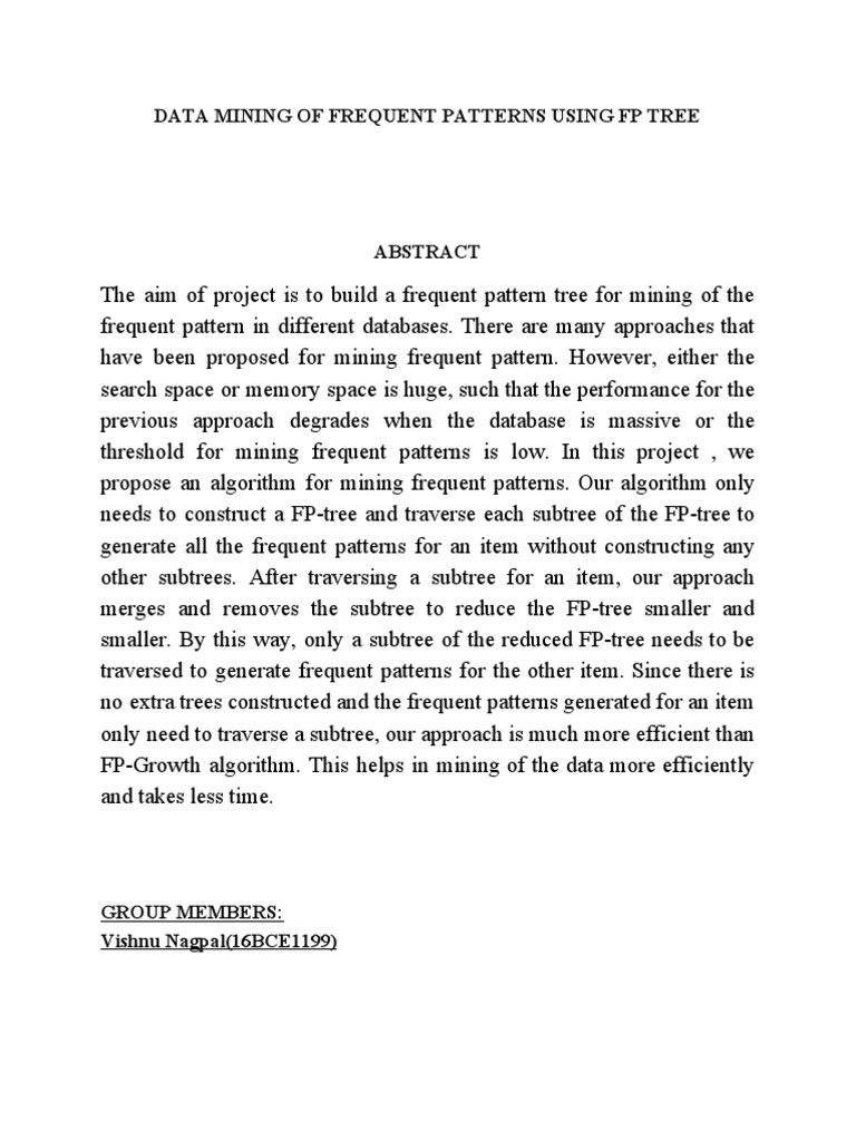Data Mining of Frequent Patterns Using FP Tree | PDF