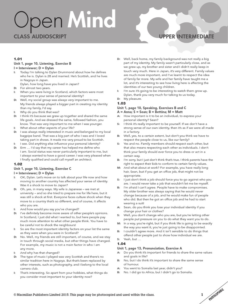 Open Mind Upper Intermediate Student's Book Audioscript | PDF ...
