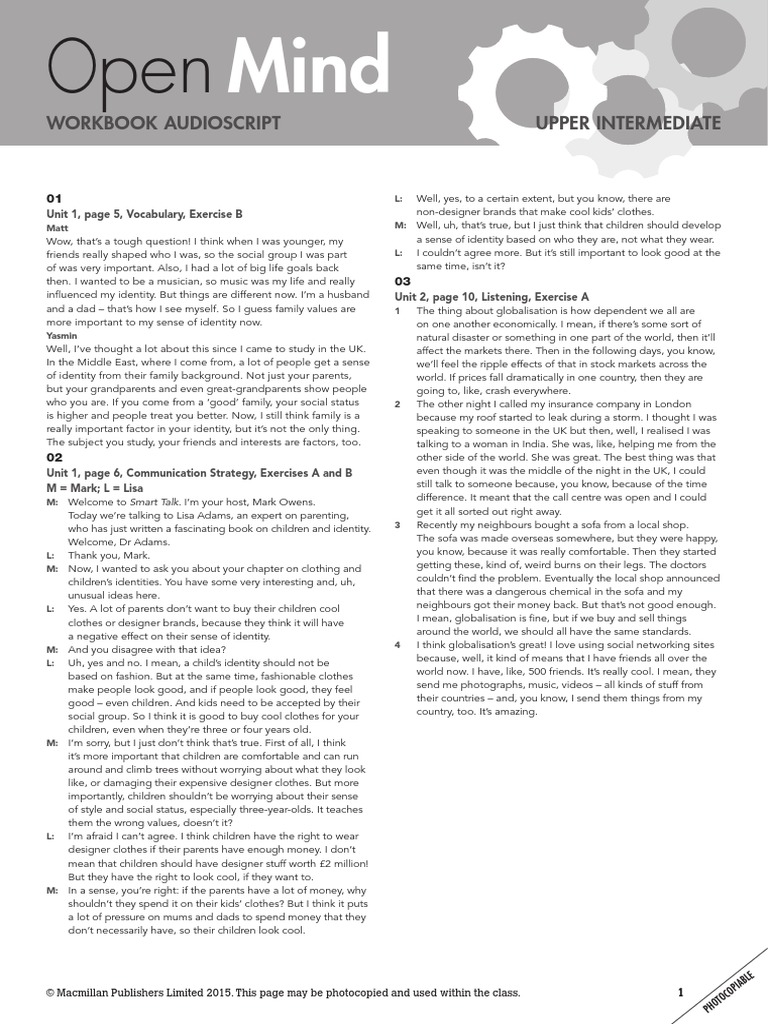 Open Mind Upper Intermediate Workbook Audioscript | PDF | Tourism ...
