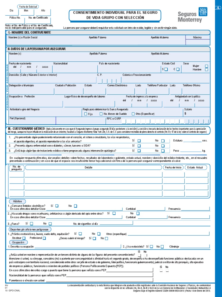 Formato Seguro de Vida | Póliza de seguros | Seguro