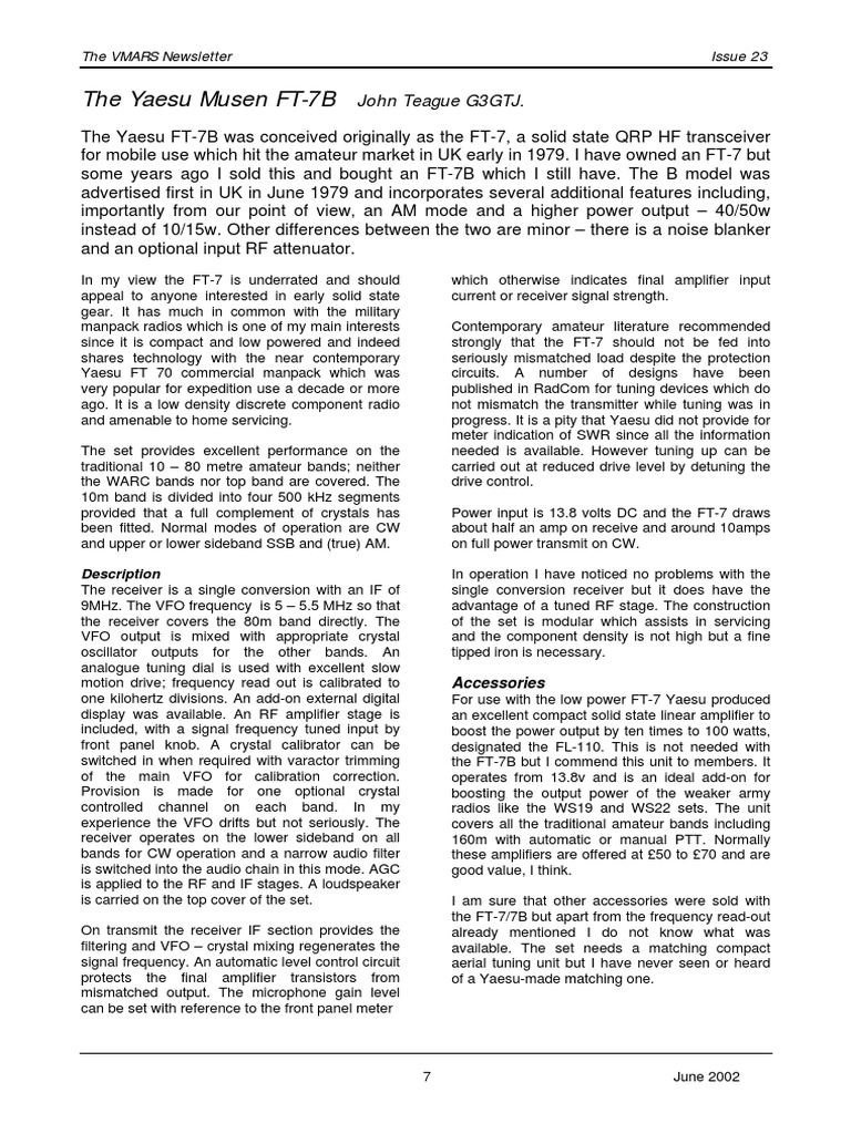 ft7 Manual | PDF | Amplifier | Radio Technology
