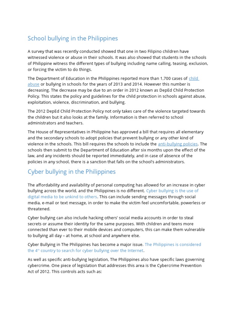 School Bullying in The Philippines | PDF | Bullying | Cyberbullying