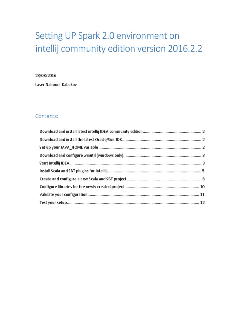 Setting Up Spark 2.0 With Intellij Community Edition | PDF | Scala (Programming Language) | Unix ...