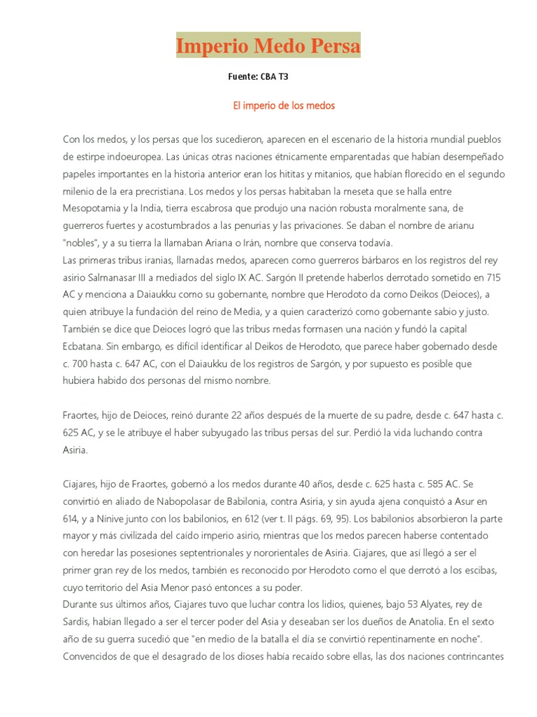 Imperio Medo Persa | PDF | Ciro el Grande | Viajes por Europa