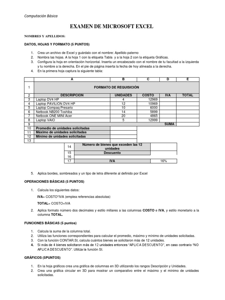 Examen Excel | PDF | Microsoft Excel | Hardware