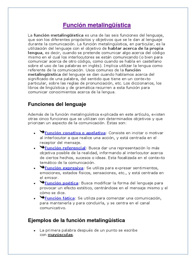 Función Metalingüística | PDF | Comunicación | Coma