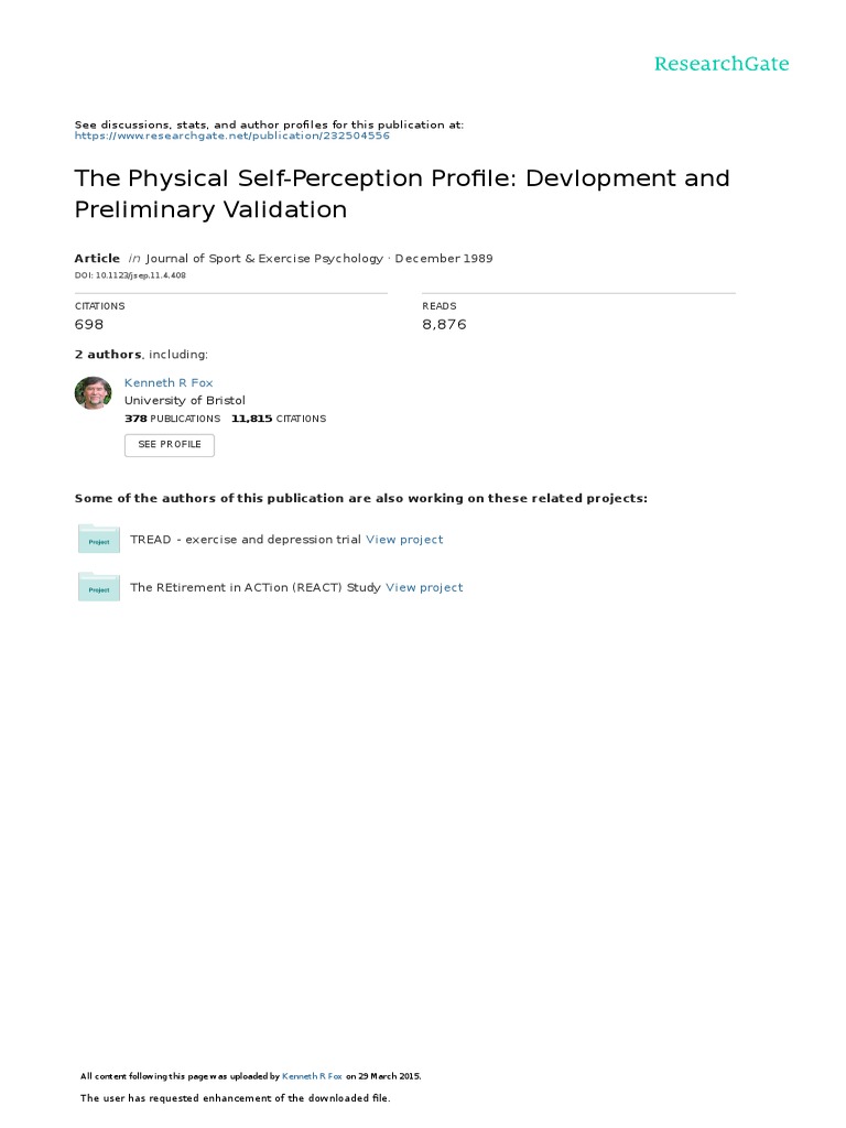The Development and Preliminary Validation of the Physical Self ...