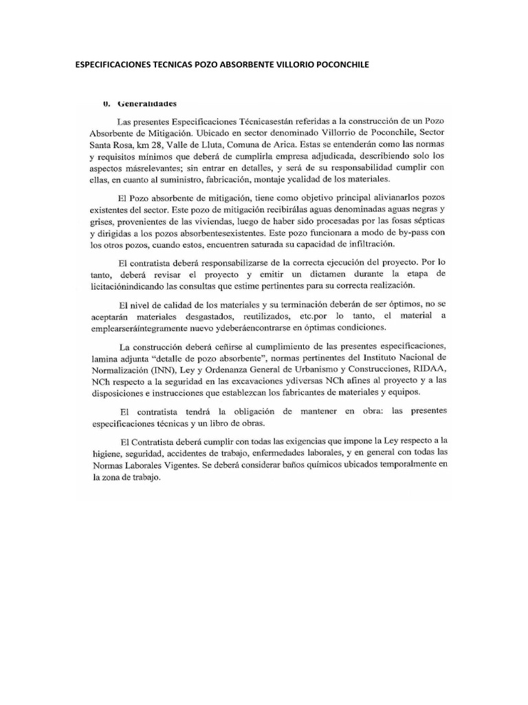 Especificaciones Pozo Absorbente Villorio | PDF