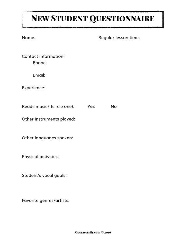 New Student Questionnaire: Name: Regular Lesson Time | PDF | Language ...