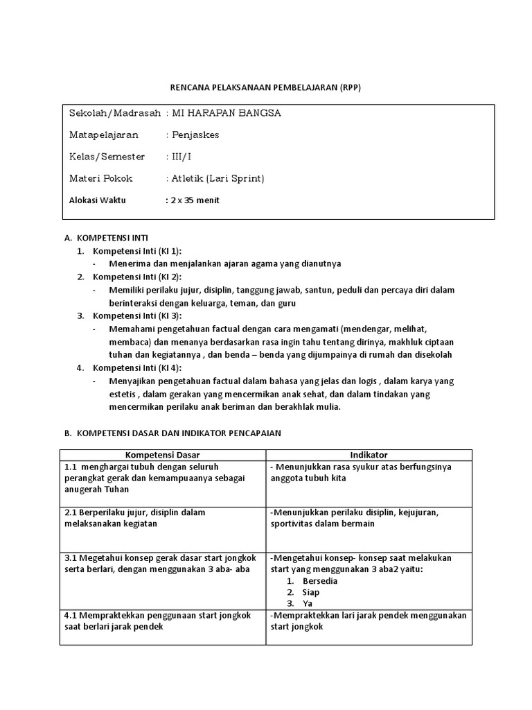 Contoh Format RPP Permendikbud 81A Lamp | PDF