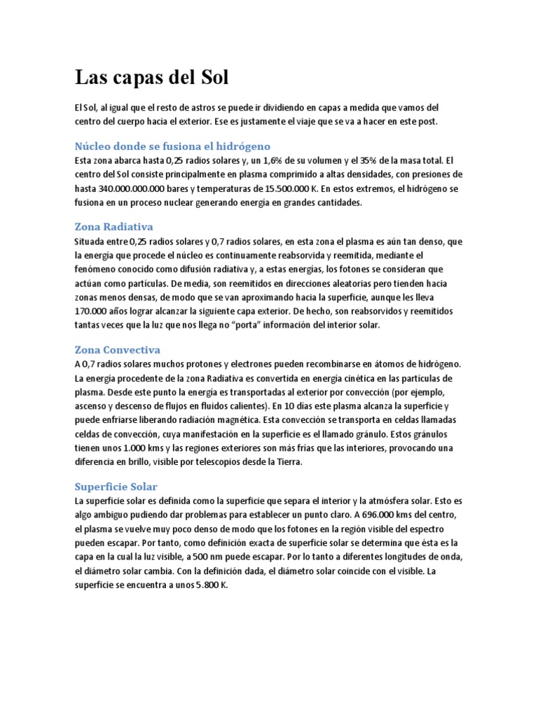 Hoja De Trabajo Sobre Las Capas Del Sol El Universo (1)