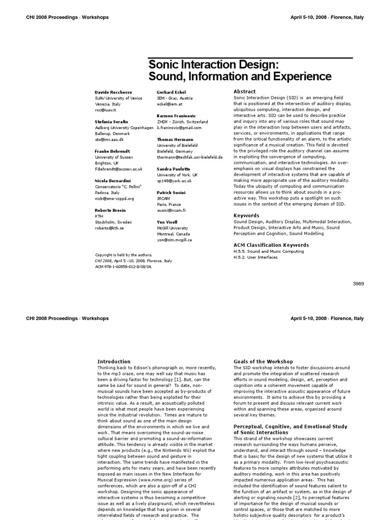 Sonic Interaction Design | PDF | Perception | Interactivity